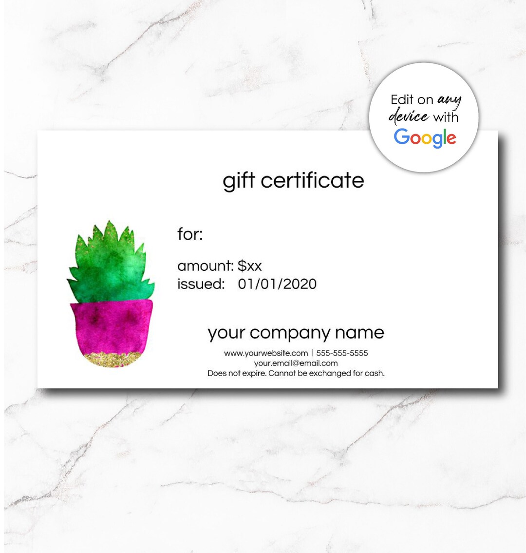 Editable Watercolor Potted Cactus Gift Card - Edit on Phone Gift ...