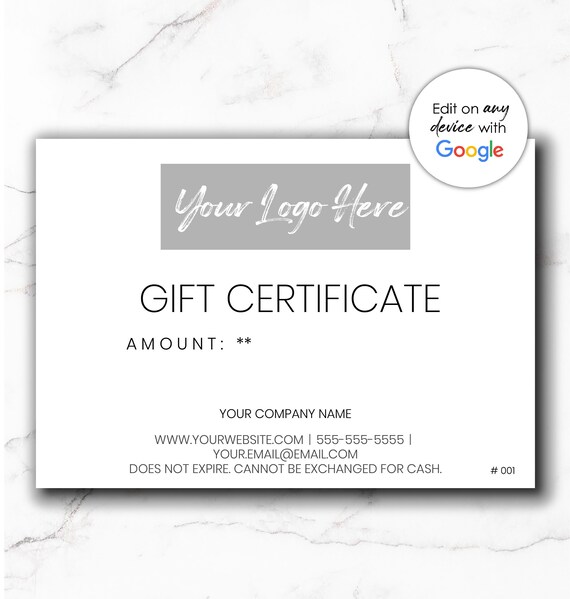 Editable Logo Gift Card Edit on Phone Gift Certificate | Etsy