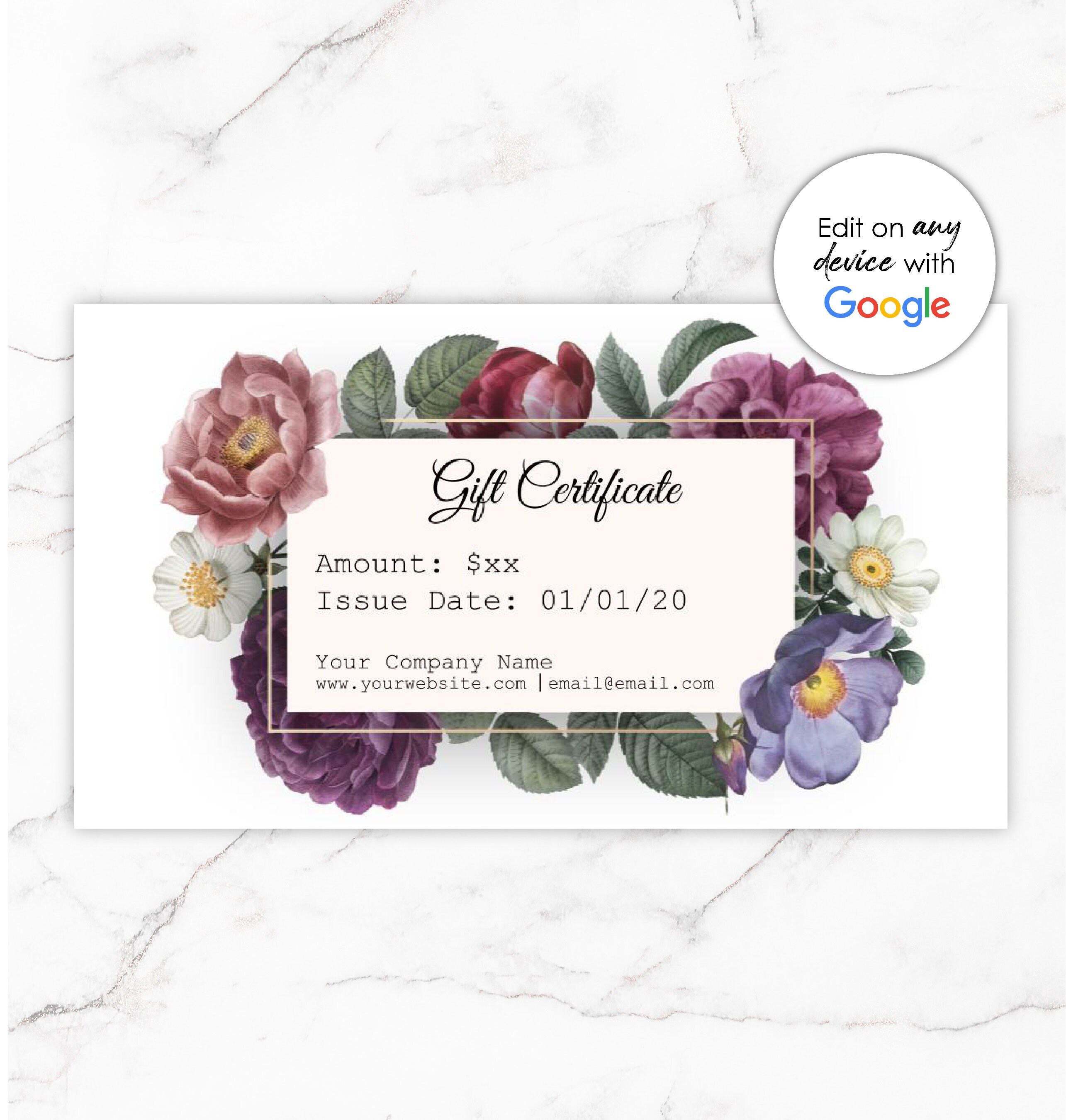 Editable Floral Gold Frame Gift Card Edit on Phone Gift - Etsy France