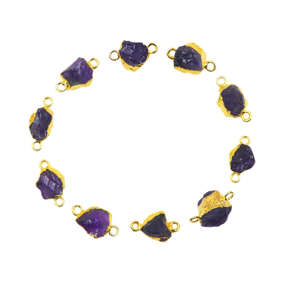Amethyst Gold Electroplated Connector - Double Bail Gemstone Connector ...
