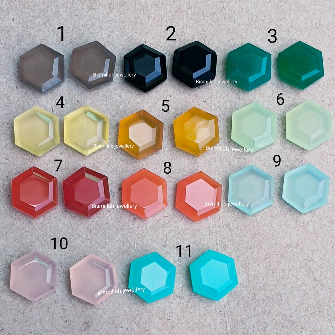 10 Pcs Hexagon Mix Gemstone 8 Mm to 20 Mm, Both Side Tablet Cut ...