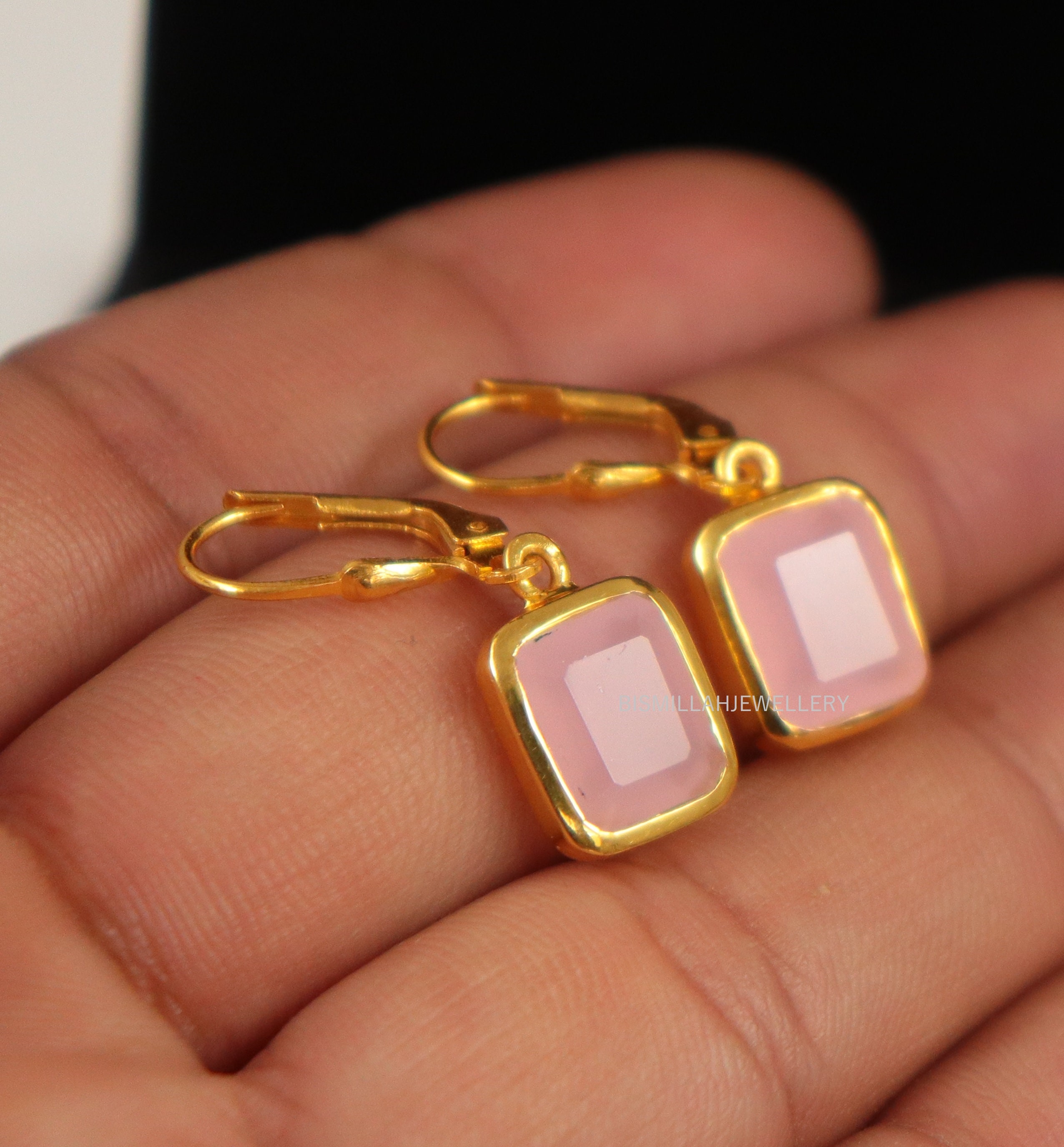 Rosa Chalcedon Ohrring 925Er Sterling Silber Ohrring Gold | Etsy