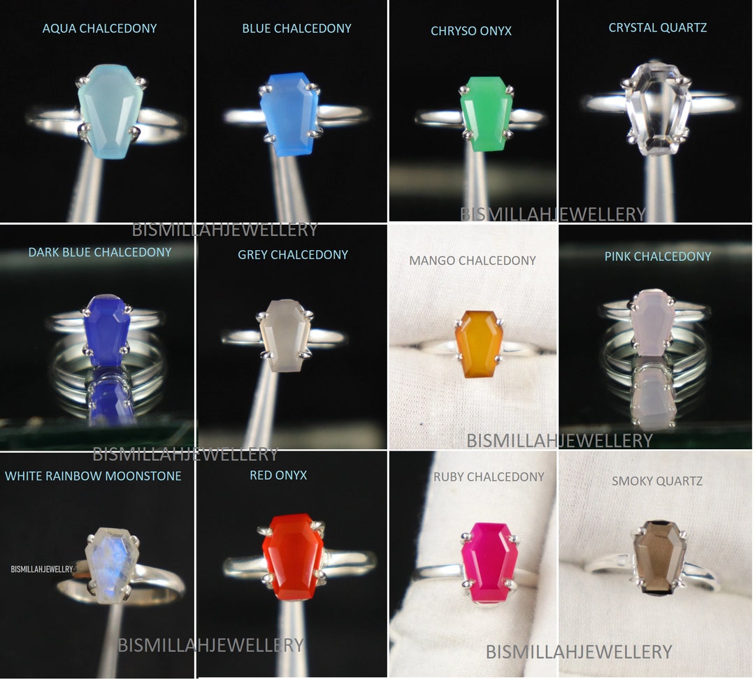 Coffin Ring Mix Gemstone Coffin Ring Sterling Silver Ring Gemstone 10X7 ...