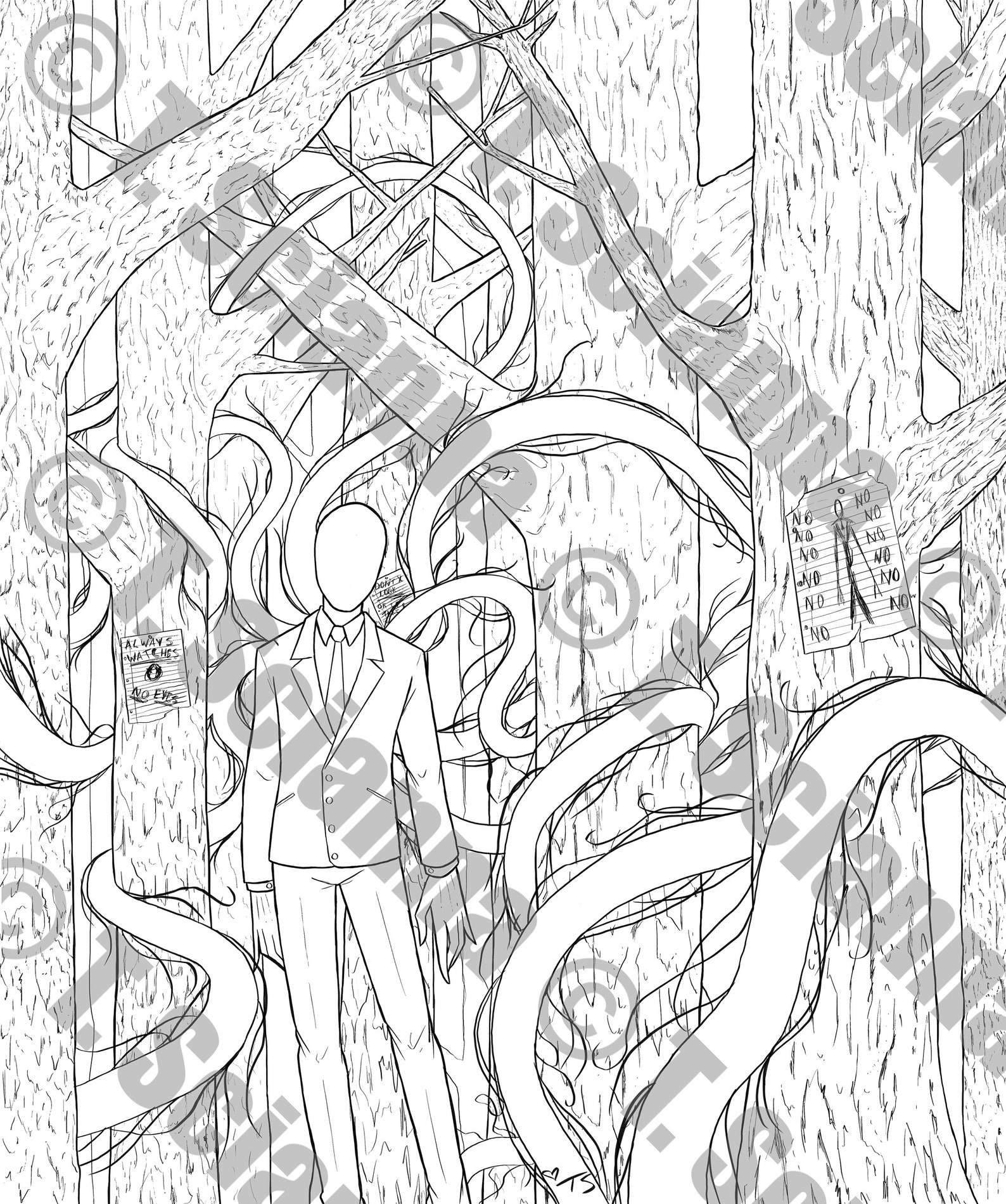 Slenderman Coloring Page - Etsy