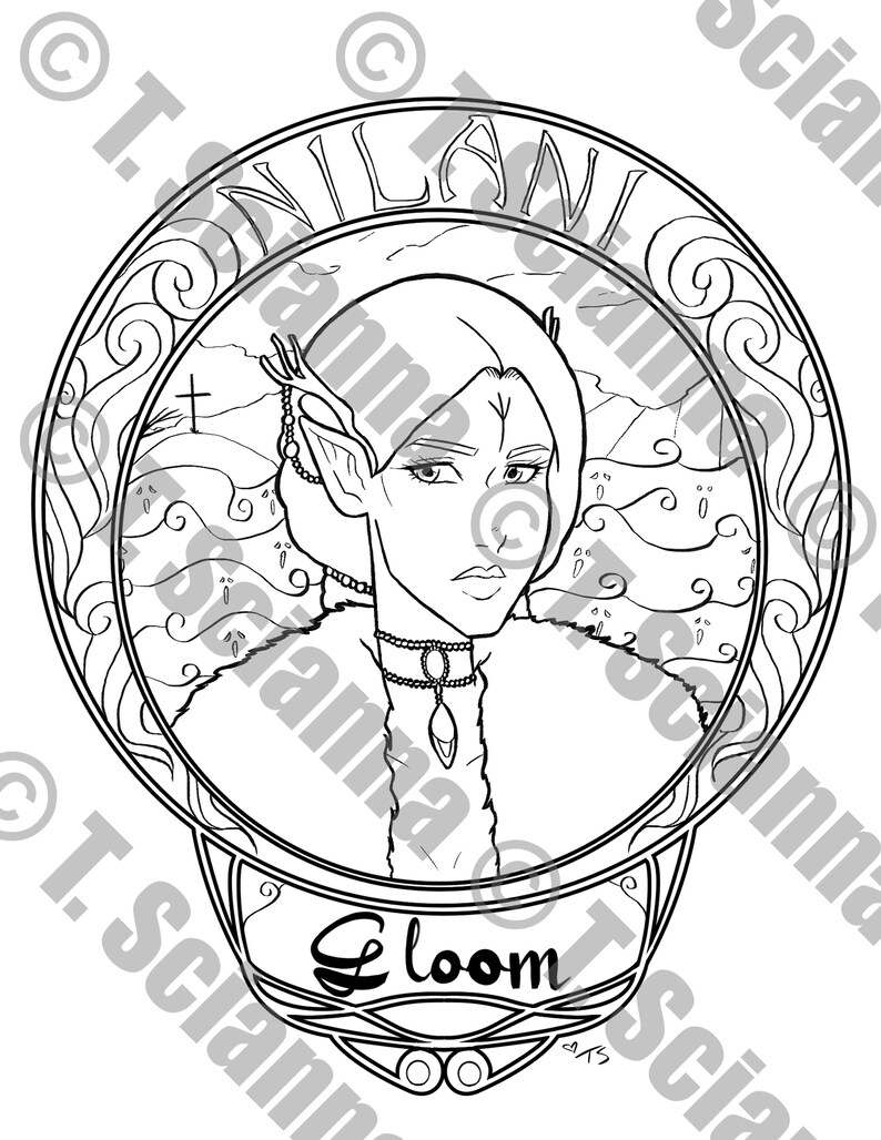 Gloom Goddess Art Nouveau Coloring Page | Etsy