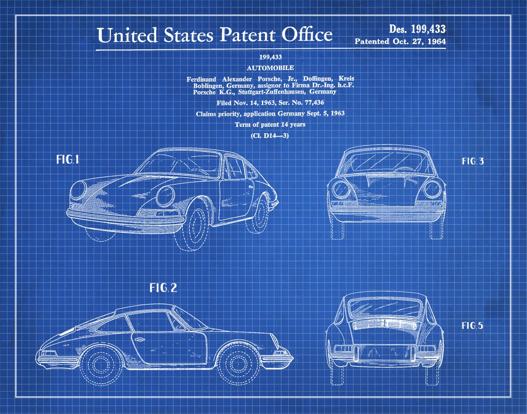 Porsche Blueprint Porsche Patent Print Porsche Wall Art Automotive Art ...