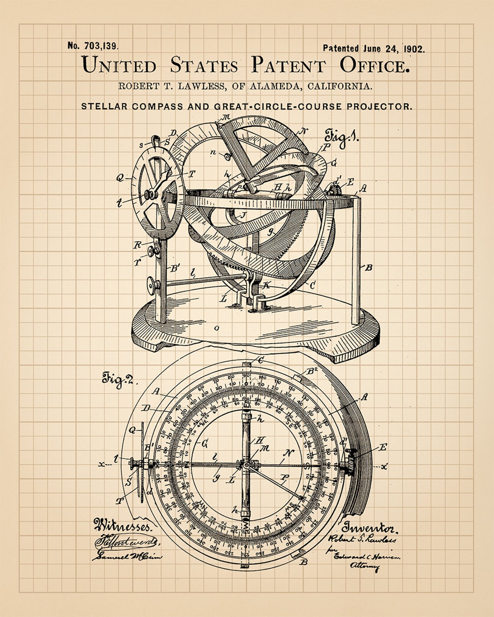 Stellar Compass Patent Vintage Nautical Art Navigation - Etsy