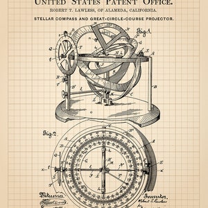 Stellar Compass Patent Vintage Nautical Art Navigation Equipment ...