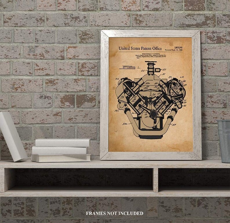 V8 Engine Patent Car Part Art Automotive Art Engine Poster Engine ...