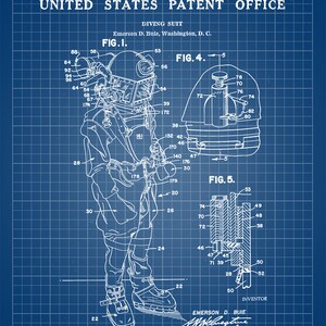Scuba Design Patent Blueprint Poster Diving Suit Design Antique Diving ...
