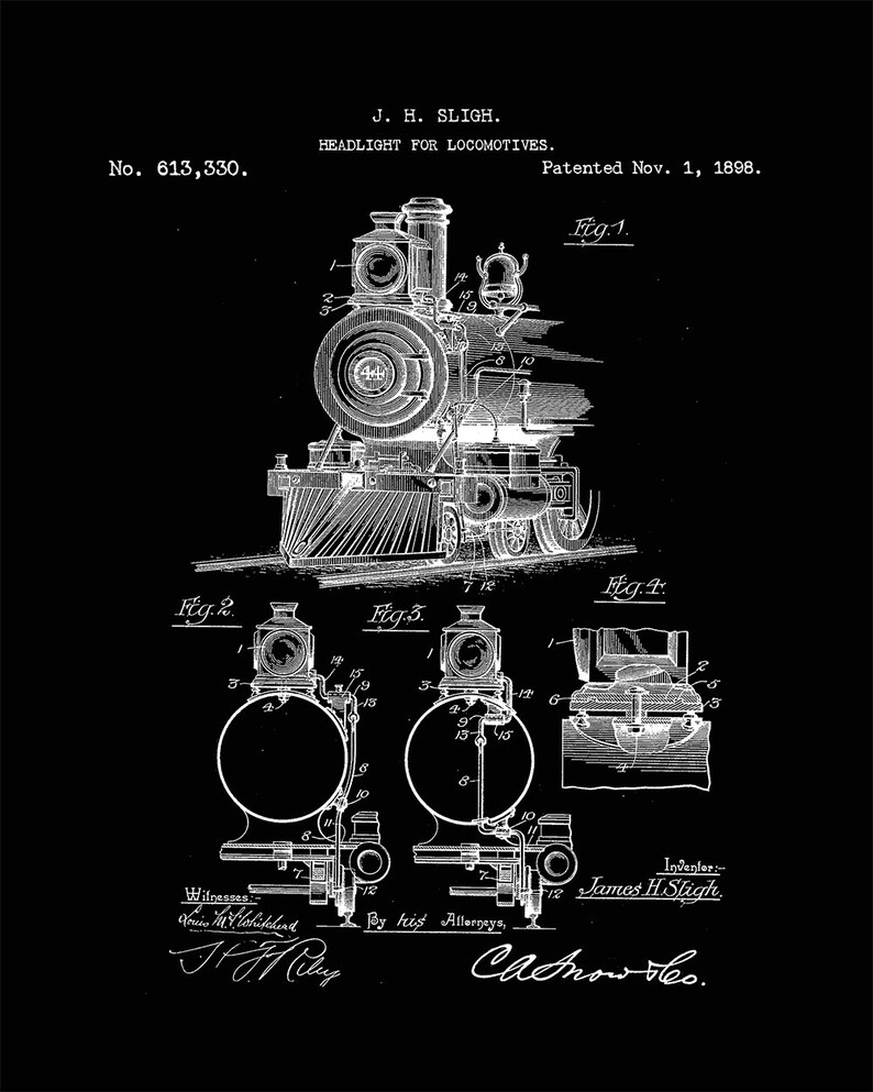 Locomotive Patent Train Blueprint Train Poster steam | Etsy