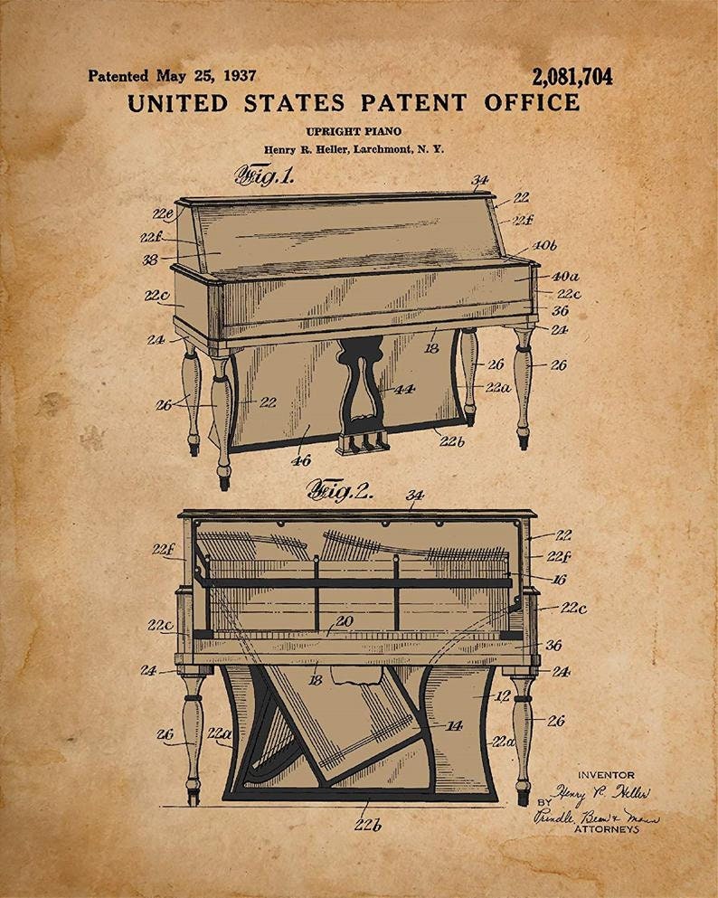 Upright Piano Patent Piano Blueprint Steinway Upright Piano Piano Art ...