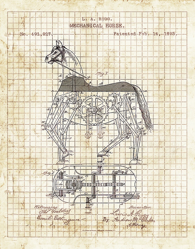 Mechanical Horse Equestrian Decor Vintage Horse Print - Etsy