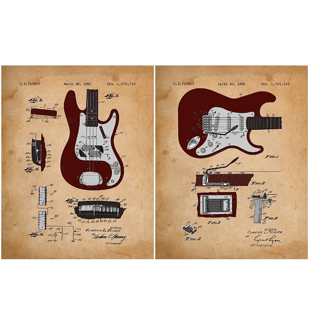 Fender Guitar Patent Guitar Poster Electric Guitar Print Guitar Wall ...