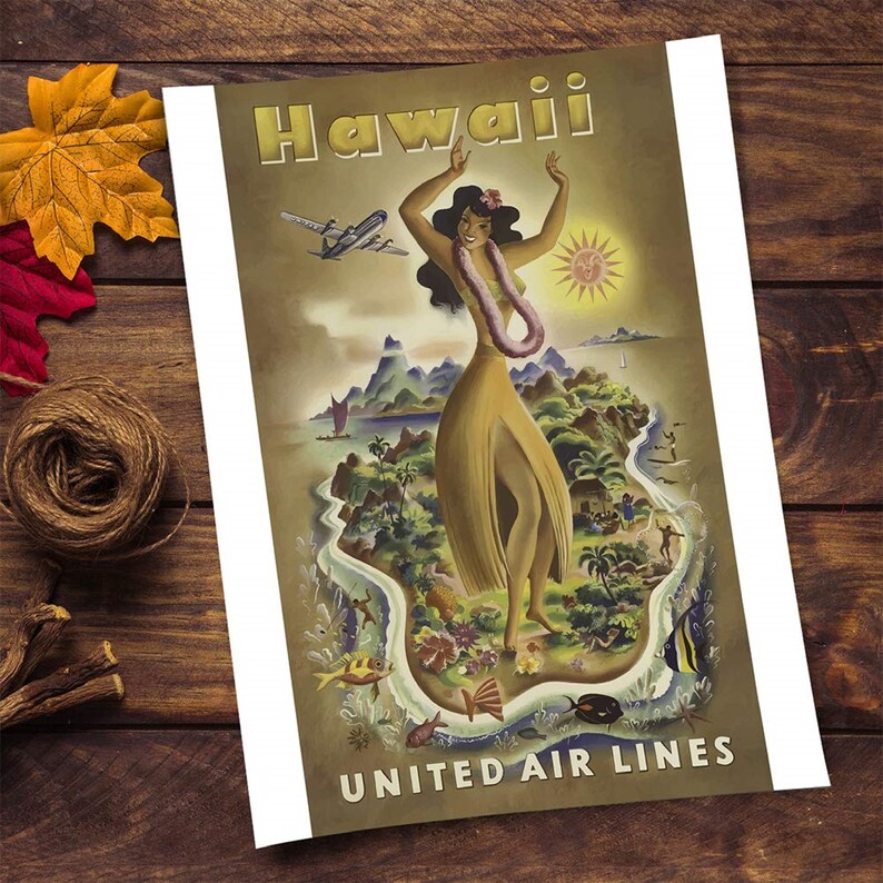 Hawaii Travel Poster Retro Hawaii Art Travel Advertisement Airline ...