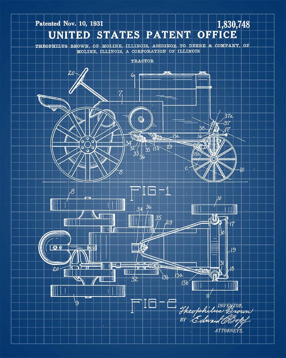 Vintage John Deere Tractor Patent Tractor Blueprint - Etsy UK