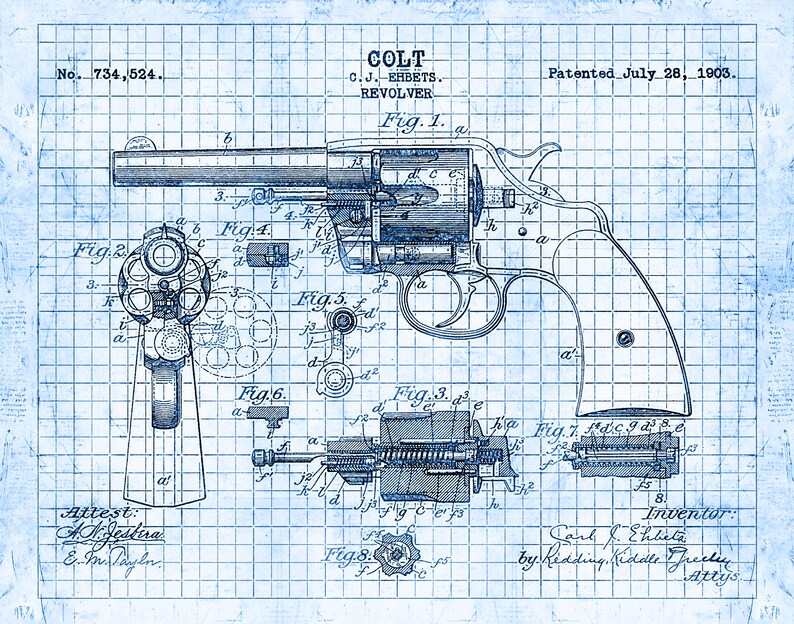 Colt Revolver Patent Weaponry Revolver Poster Firearm Blueprint ...