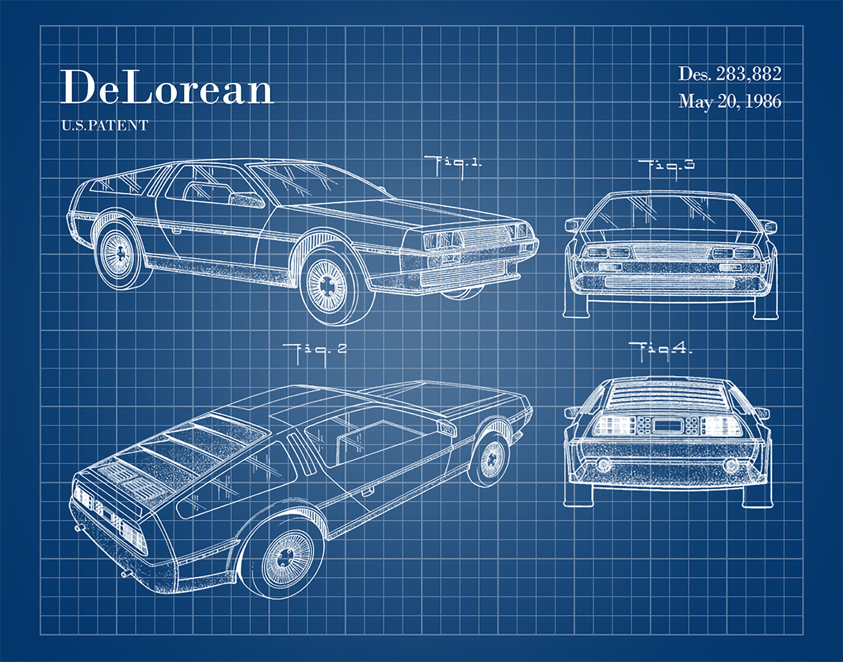 1986 Delorean Patent Delorean Poster Vintage Car Print Classic Car ...