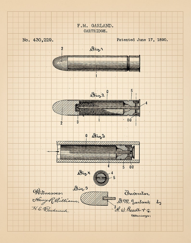 Firearm Cartridge Patent Gun Poster Bullet Art Shotgun - Etsy