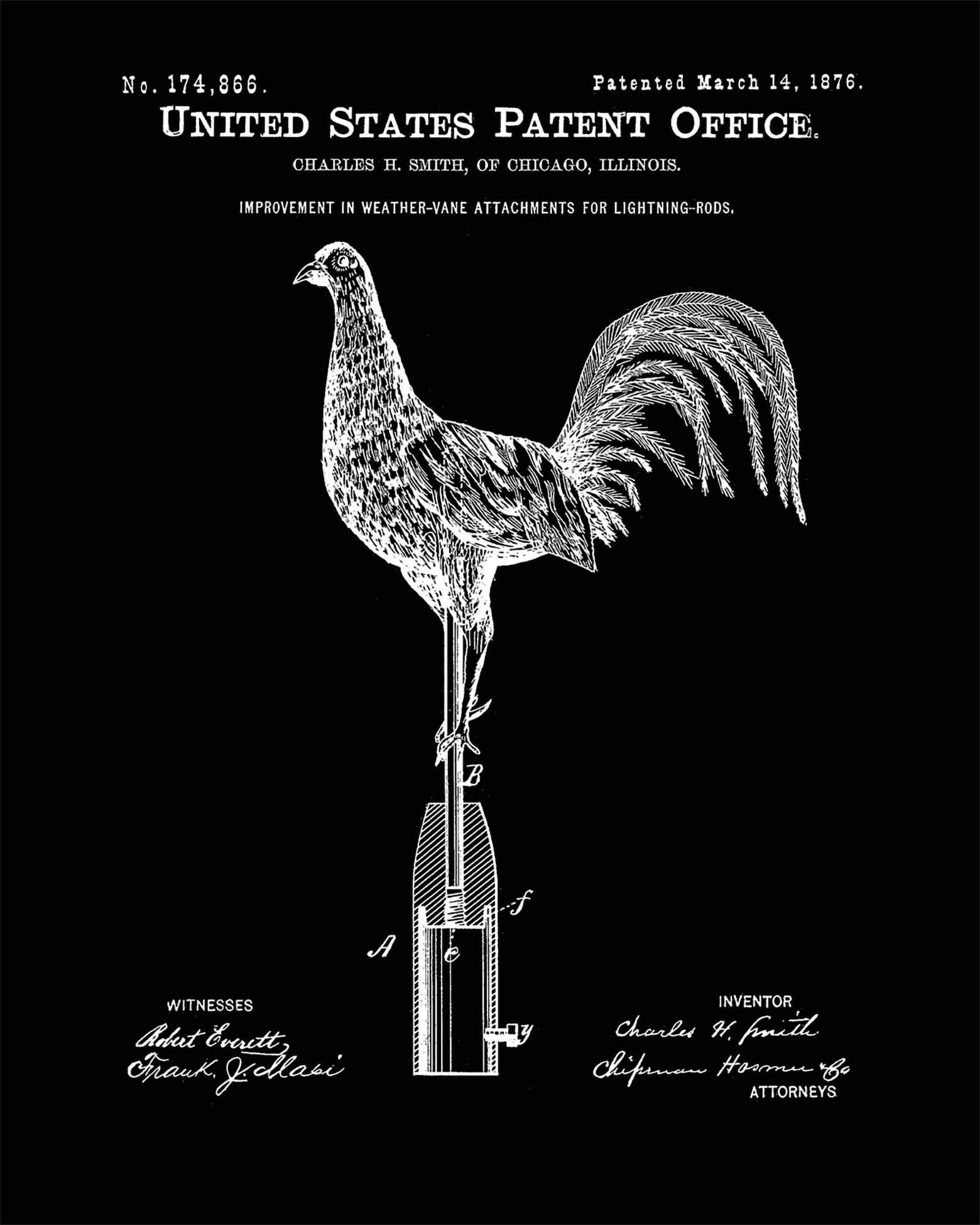 Weather Vane Patent Weathervane Poster Wind Vane Art Antique Farm Decor ...