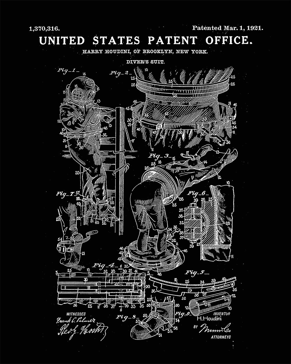 Houdini Patent Harry Houdini Poster Escape Artist Illusionist magician ...
