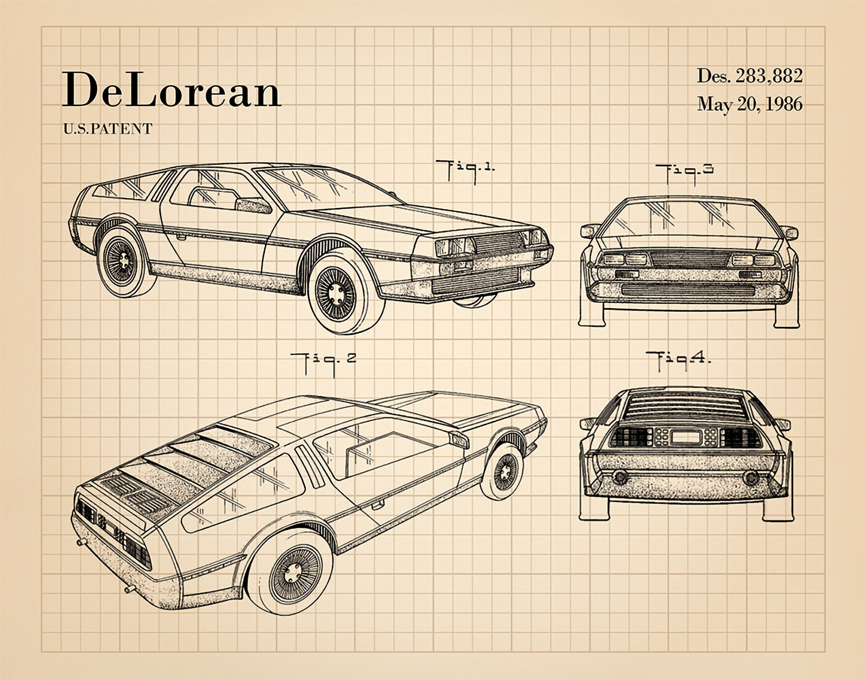 1986 DeLorean Patent Delorean Poster Vintage Car Print - Etsy 日本