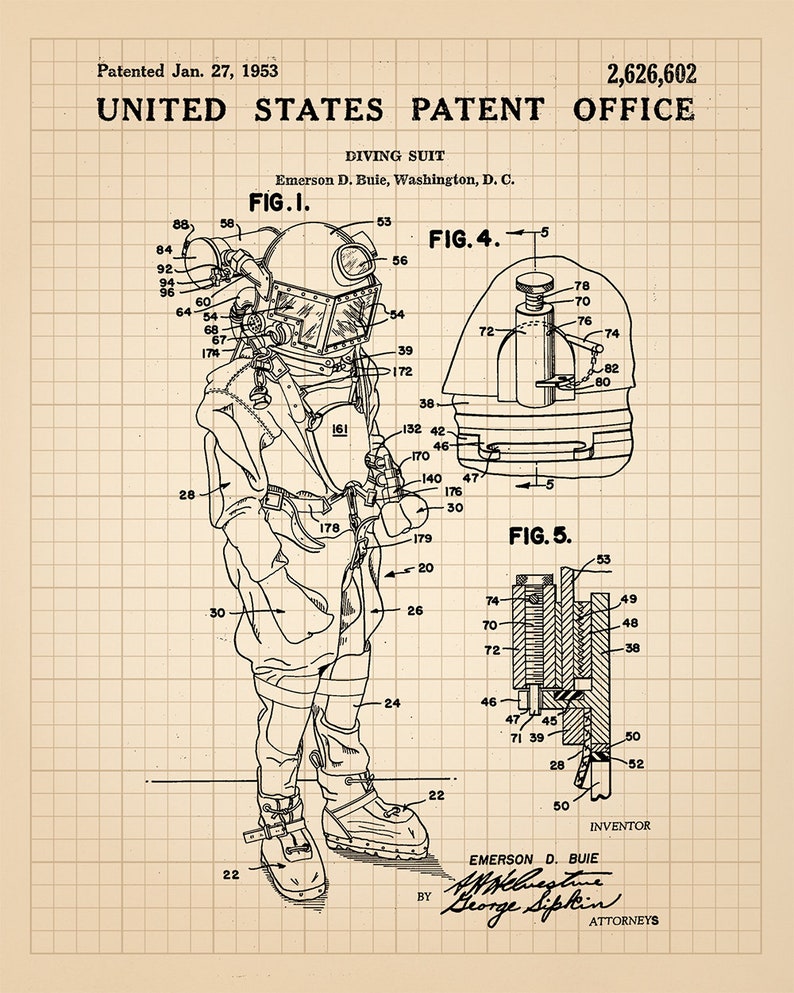 Scuba Design Patent Blueprint Poster Diving Suit Design - Etsy