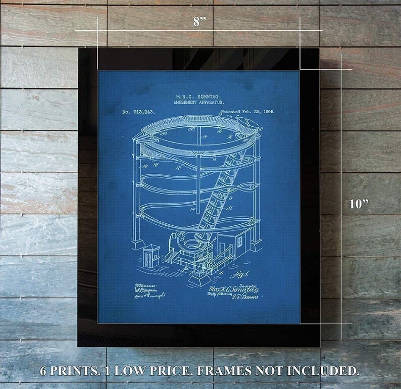 Roller Coaster Patent Fair Ride Blueprint Carnival Ride Art amusement ...
