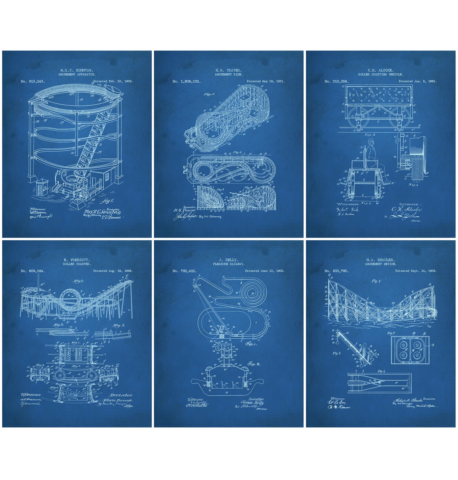 Roller Coaster Patent Fair Ride Blueprint Carnival Ride Art amusement ...
