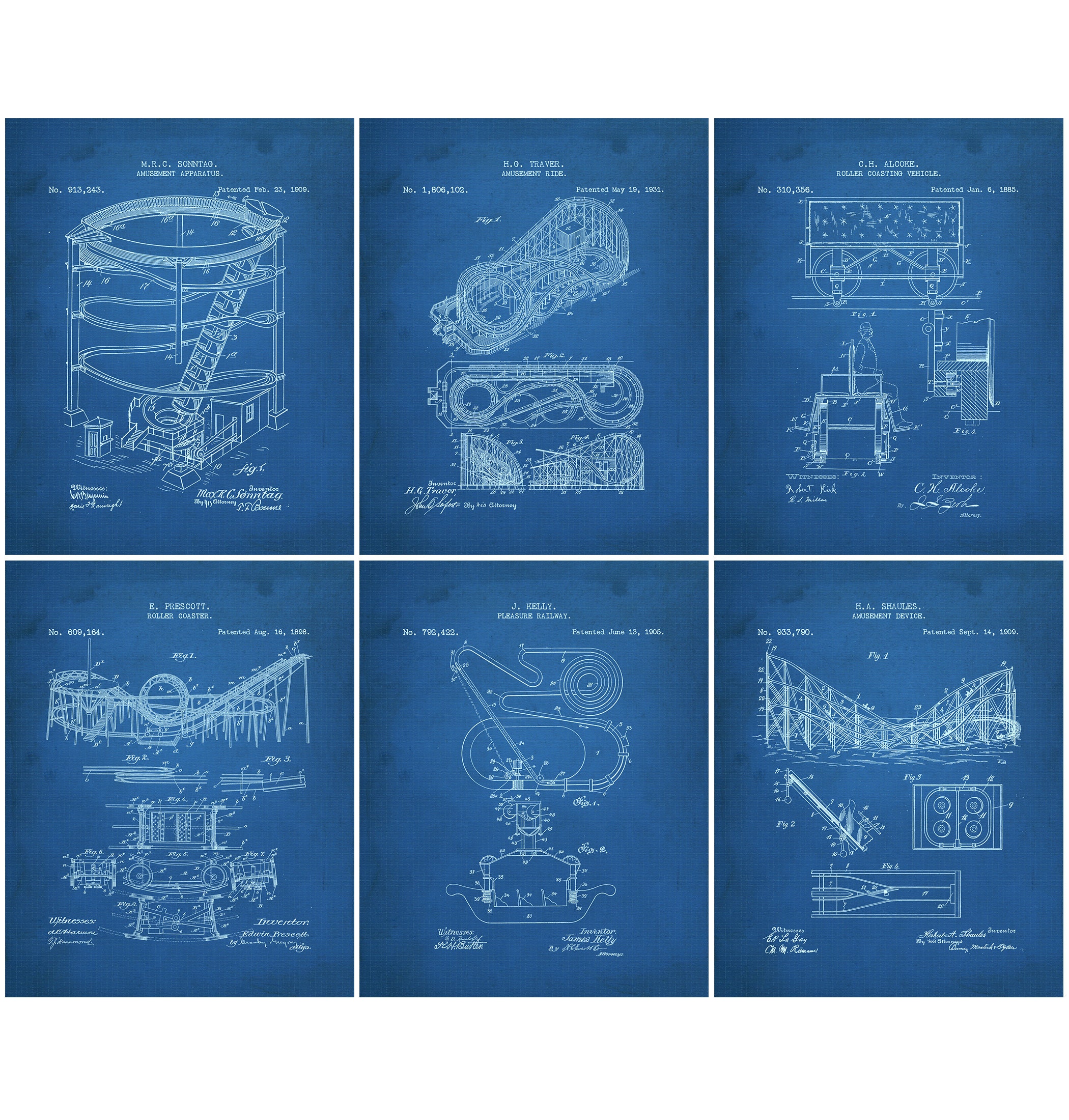 Roller Coaster Patent Fair Ride Blueprint Carnival Ride Art amusement ...