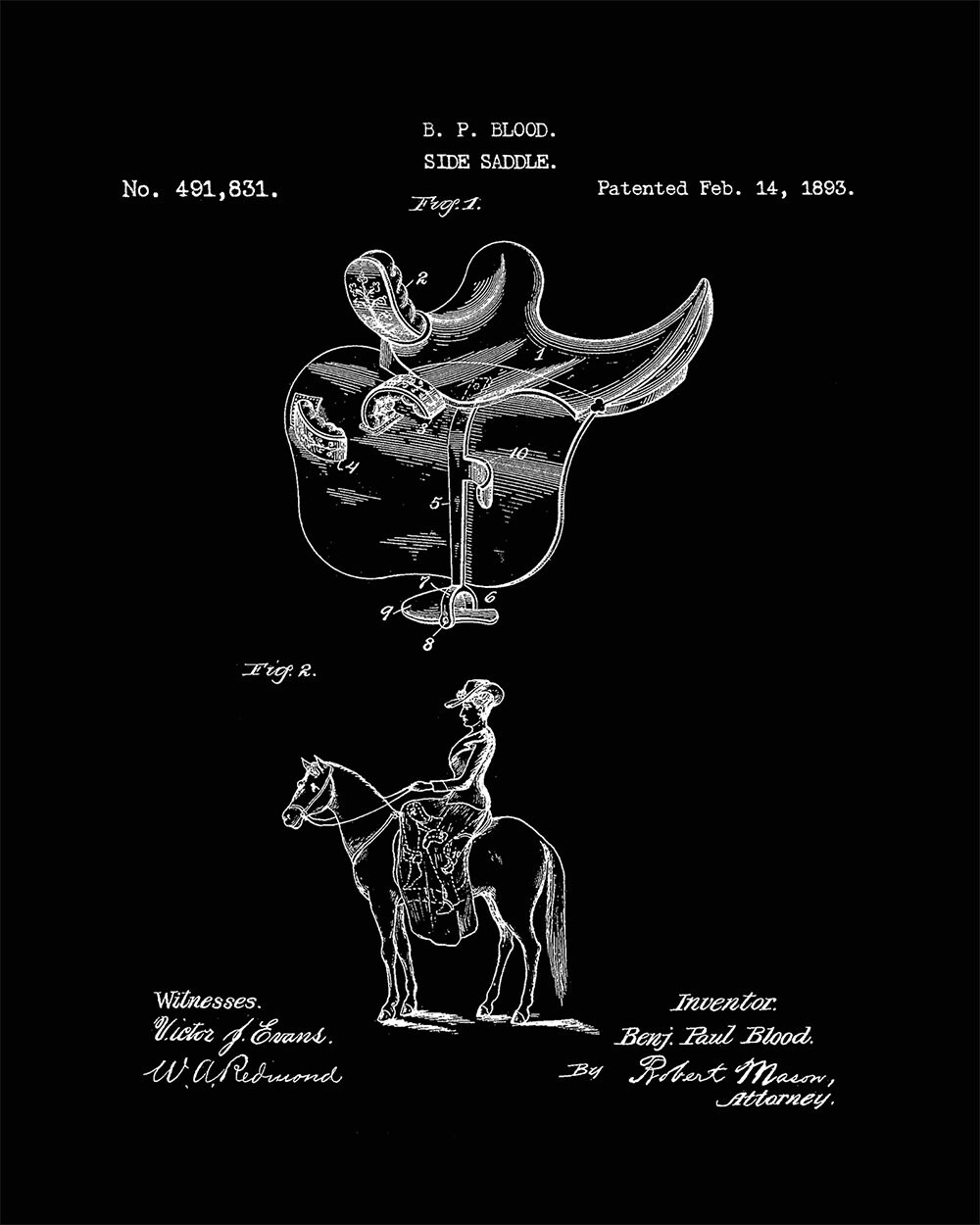 Horse Saddle Patent Horse Saddle Poster Equestrian Decor Western Style ...