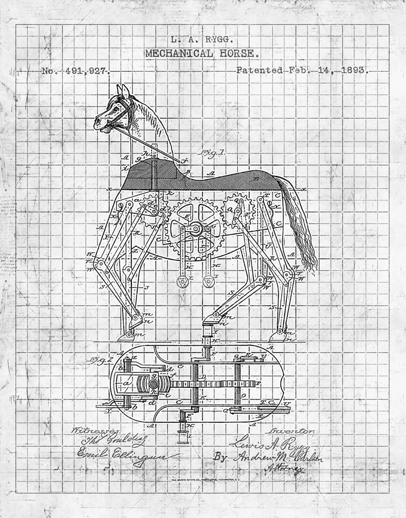 Mechanical Horse Equestrian Decor Vintage Horse Print Horse Blueprint ...