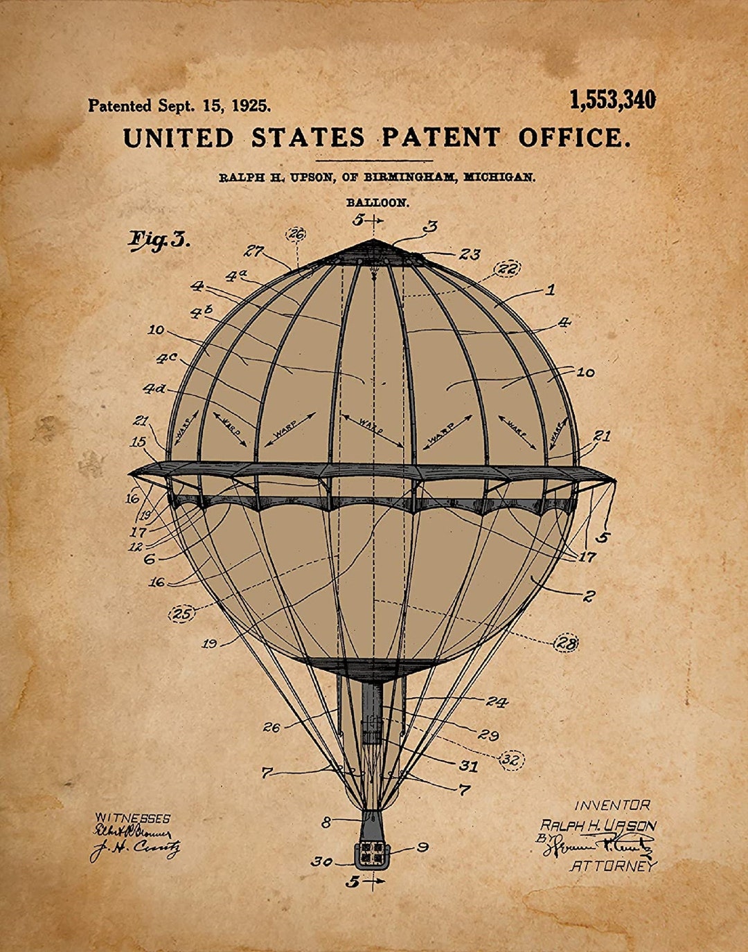 Hot Air Balloon Patent Hot Air Balloon Print Air Balloon Art hot Air ...