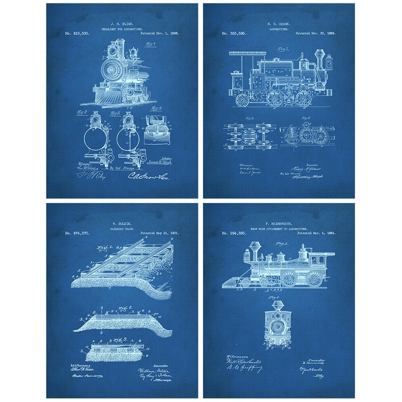 Locomotive Patent Train Blueprint Train Poster steam | Etsy