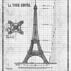 Eiffel Tower Blueprint |eiffel Tower Prints |eiffel Tower Art |landmark ...