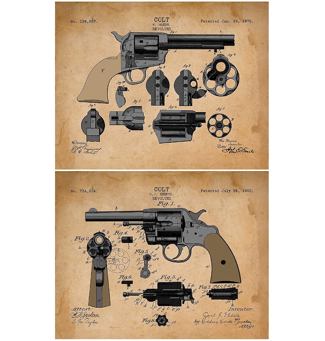 Colt Revolver Patent Weaponry Revolver Poster Firearm Blueprint ...