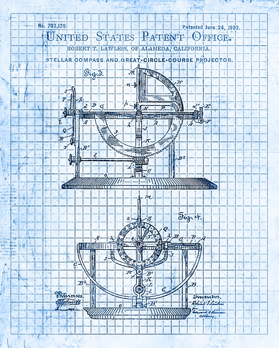 Stellar Compass Patent Vintage Nautical Art Navigation | Etsy