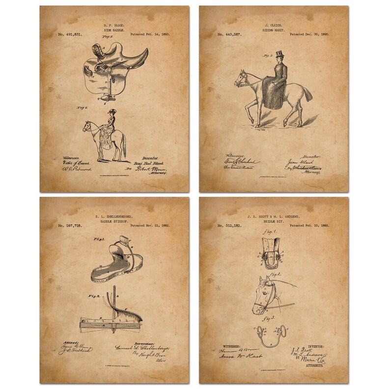 Horse Saddle Patent Horse Saddle Poster Equestrian Decor Western Style ...