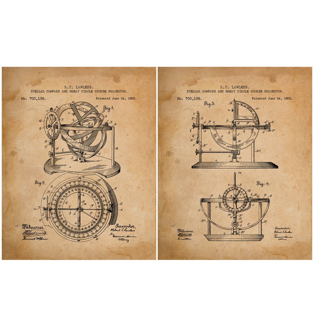 Stellar Compass Patent Vintage Nautical Art Navigation Equipment ...