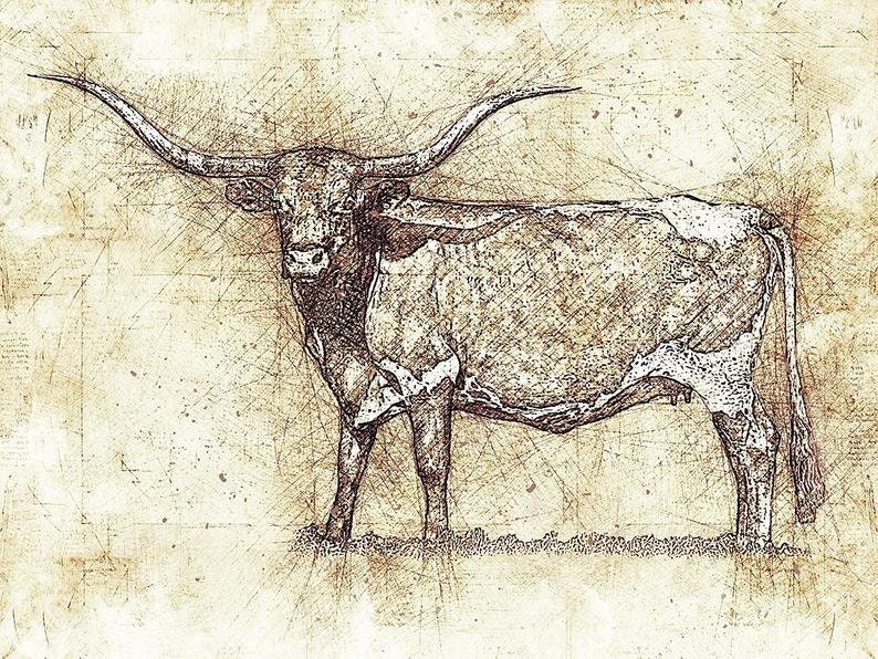 Longhorn Print Longhorn Wall Art Longhorn Art Texas Longhorn Cow ...