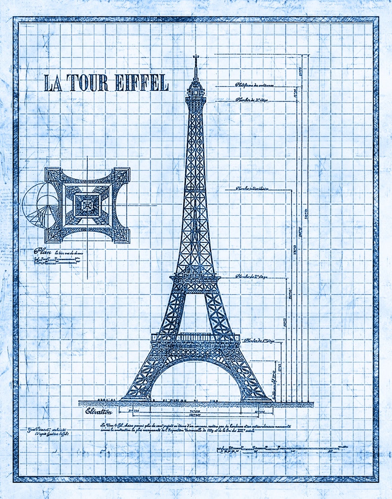 Eiffel Tower Blueprint eiffel Tower Prints eiffel Tower Art | Etsy