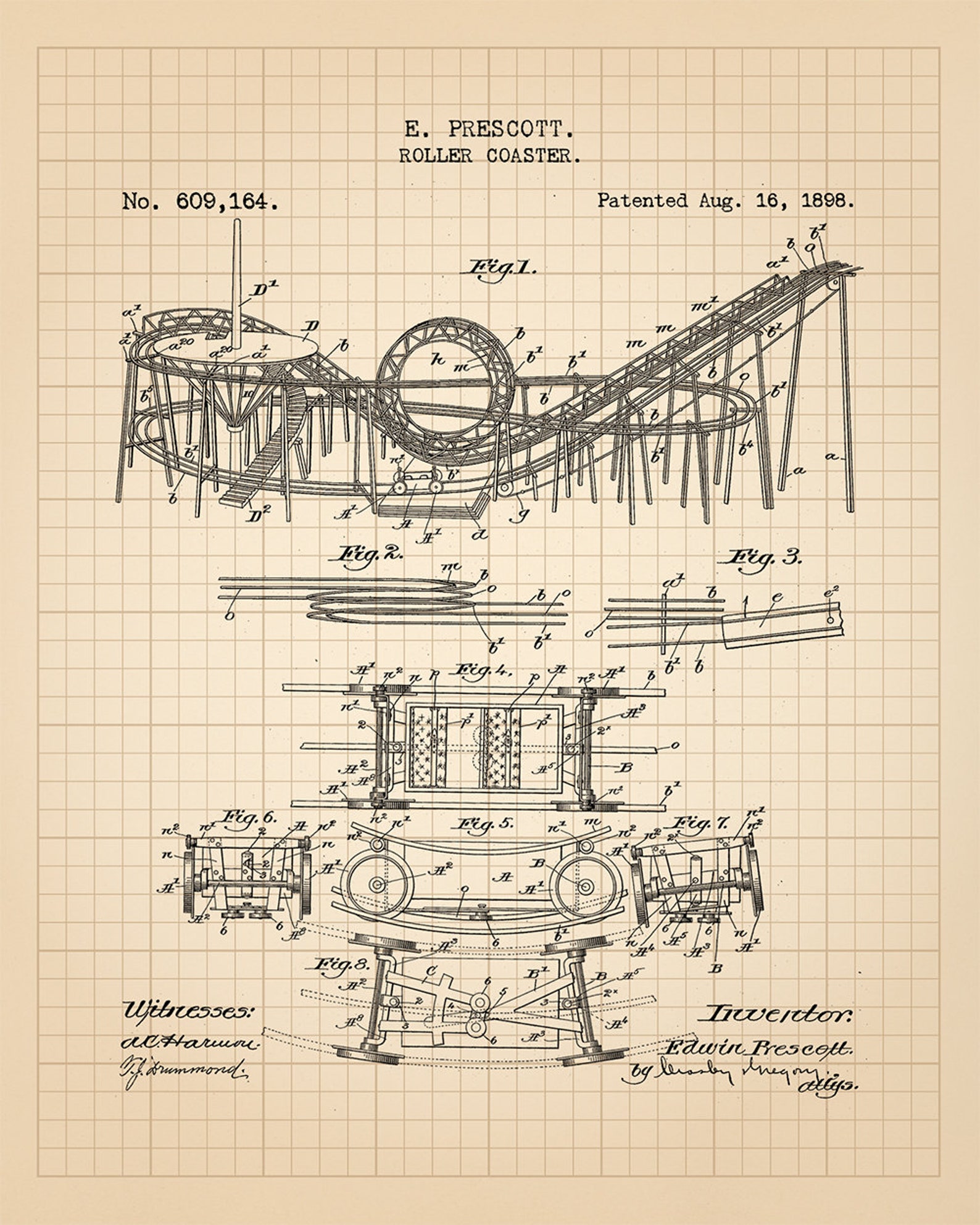 Roller Coaster Patent Fair Ride Blueprint Carnival Ride - Etsy