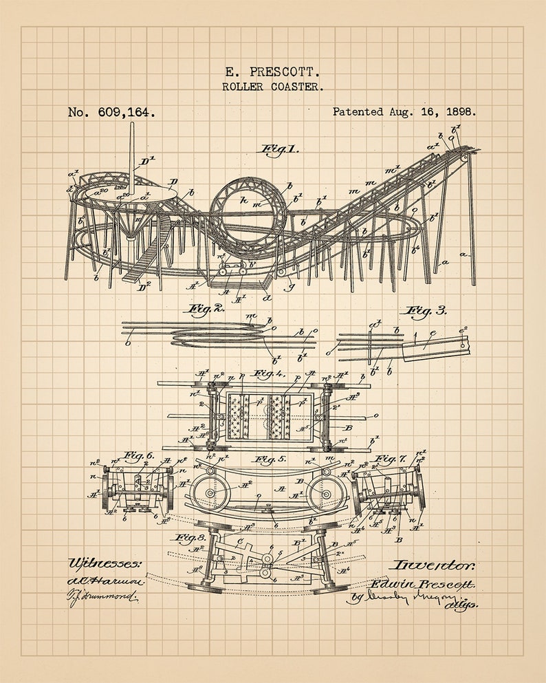 Roller Coaster Patent Fair Ride Blueprint Carnival Ride - Etsy