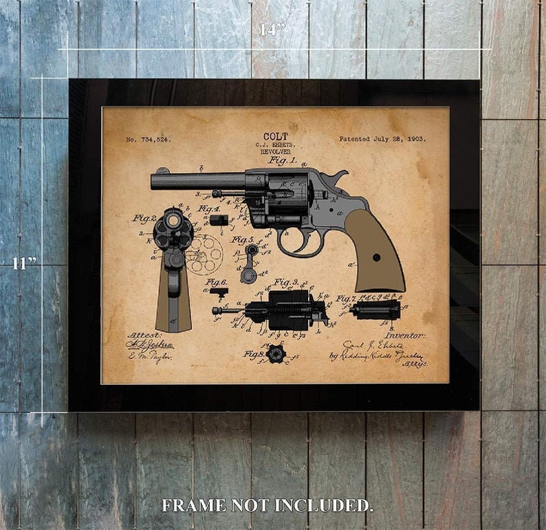 Colt Revolver Patent Weaponry Revolver Poster Firearm Blueprint ...