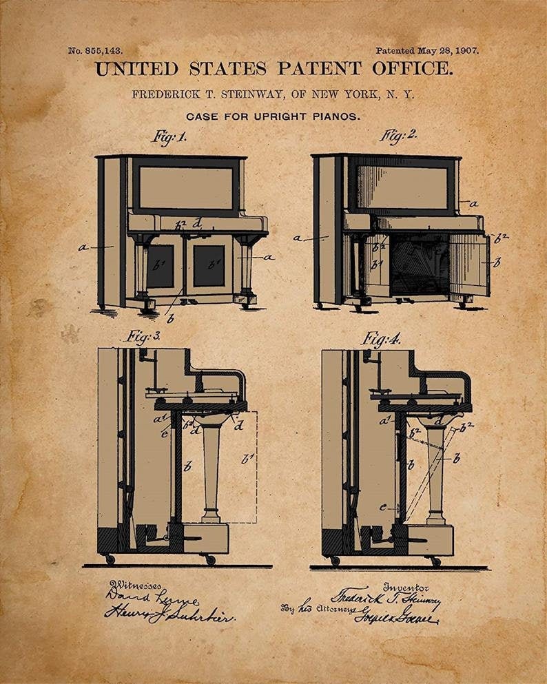 Upright Piano Patent Piano Blueprint Steinway Upright Piano Piano Art ...