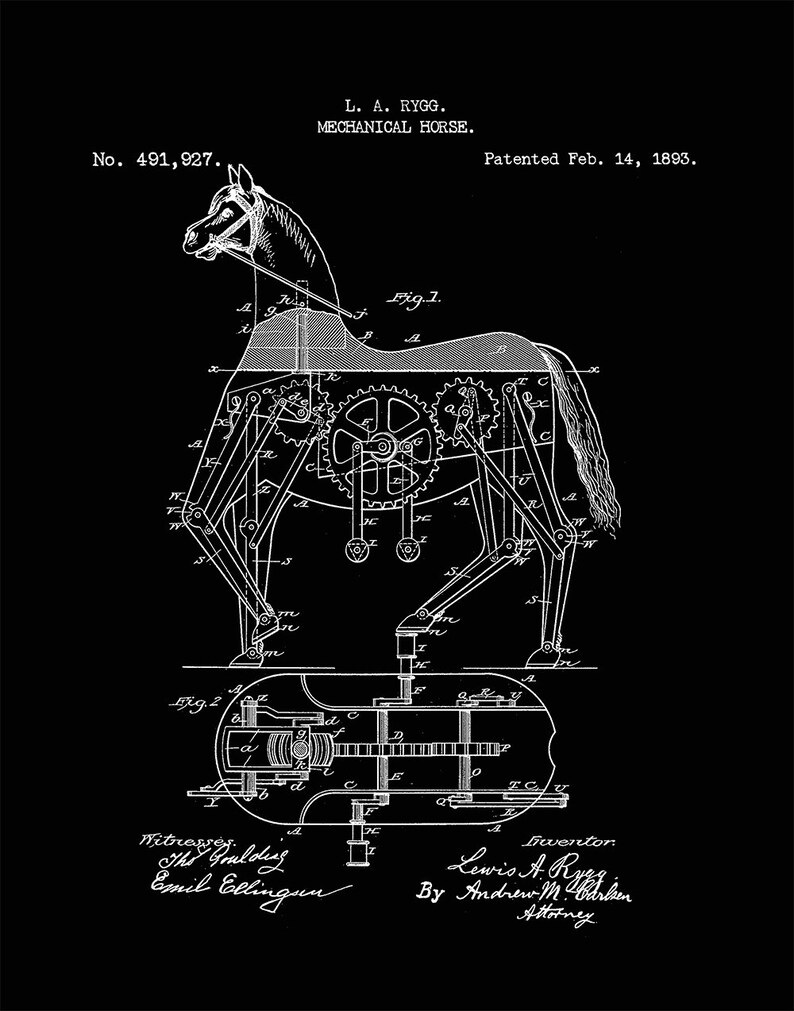 Mechanical Horse Equestrian Decor Vintage Horse Print Horse Blueprint ...