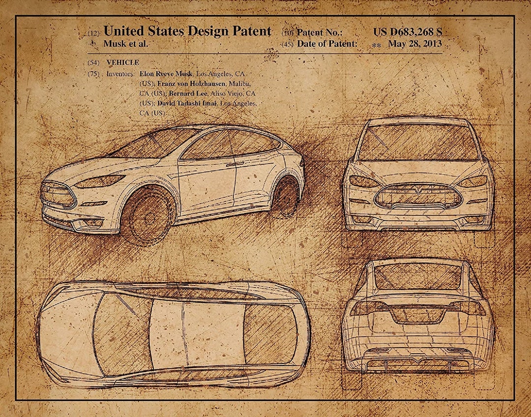 Tesla Car Patent Vintage Car Print Automotive Art Antique Car Art Tesla ...