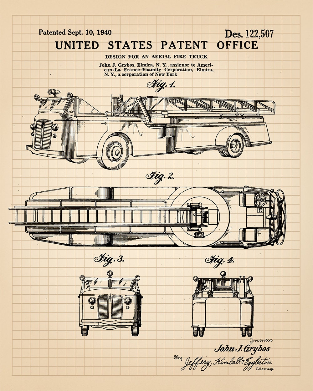 Firefighting Patent Firefighting Posters Fireman Print Set Firefighter ...