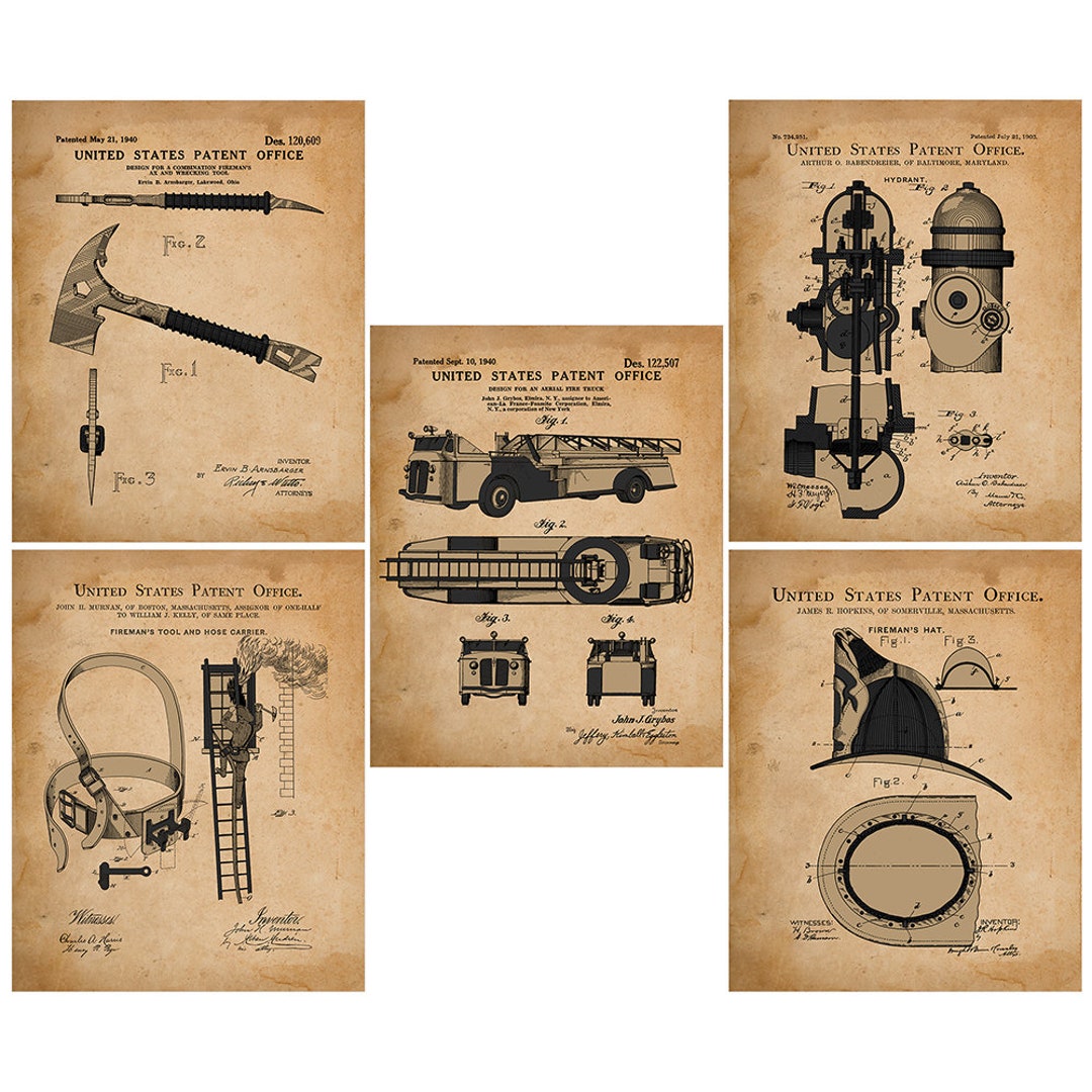Firefighting Patent Firefighting Posters Fireman Print Set Firefighter ...