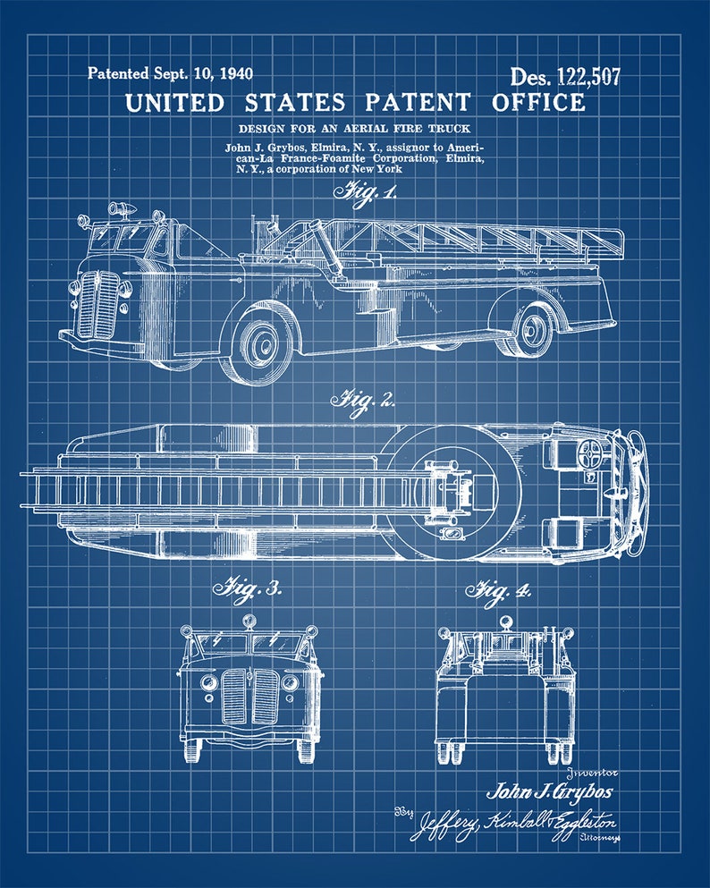 Firefighting Patent Firefighting Posters Fireman Print Set Firefighter ...